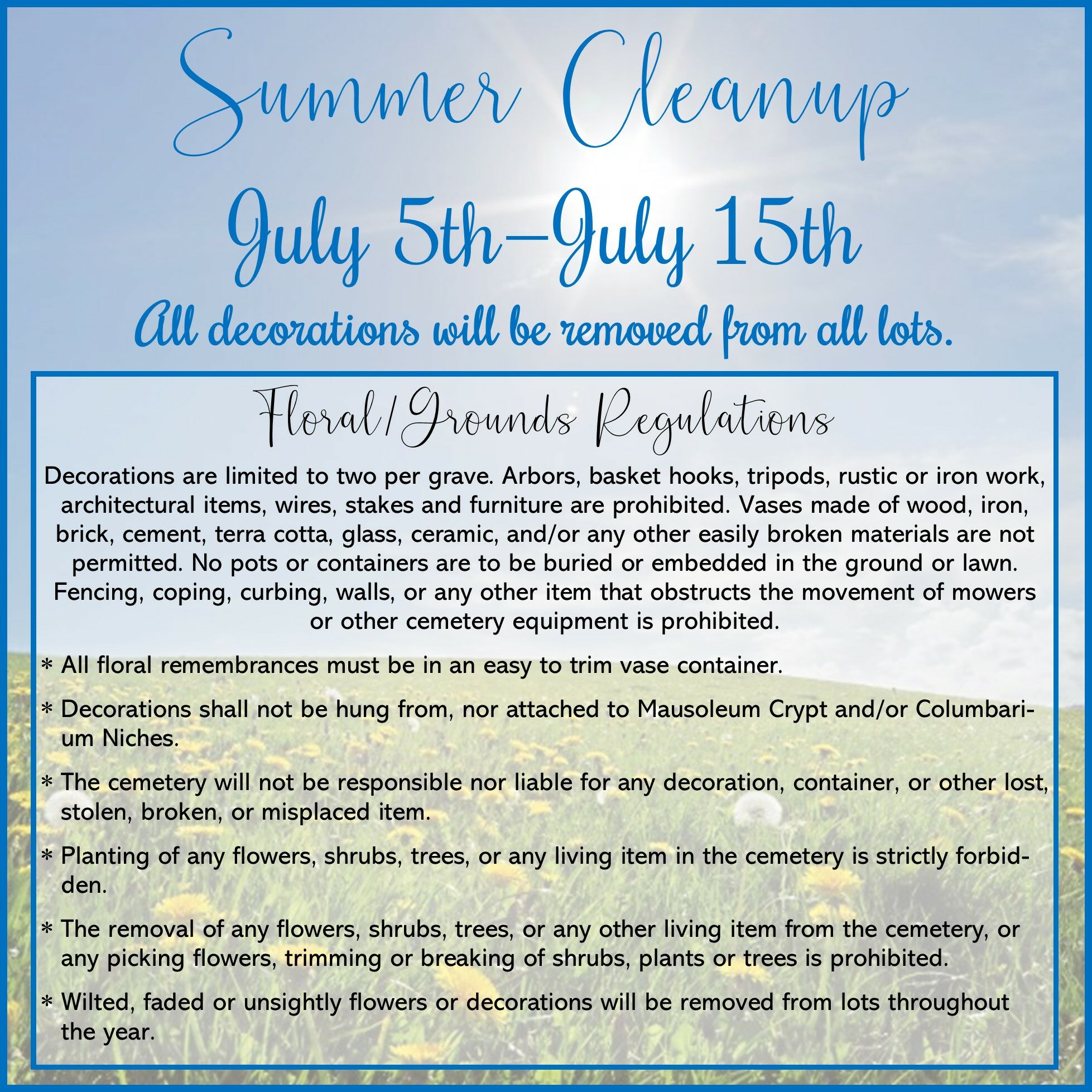 Summer Clean Up Begins July 5th! - Prospect Hill Cemetery & Cremation ...